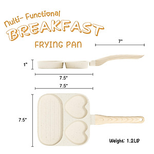 ATCROSS Breakfast Frying Pan, 3-Cup Egg Pan, Nonstick Granite Omelette Skillet, Pancake Pan and Egg Cooker and Grill Pan, Suitable for Gas and Induction Cooktops (Beige)