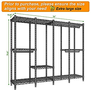 KnnJe S60 Freestanding Clothing Garment Rack Heavy Duty Clothes Rack for Hanging Clothes, Can be Assembled into L Shape Wardrobe Closet Organizer, 76" L x 15.8" W x 75.6" H, 1000lbs Max Load, Black