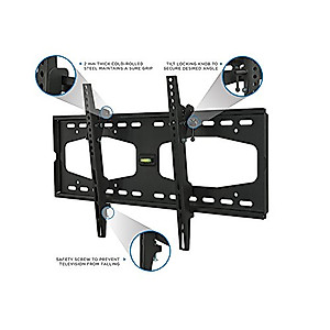 Mount-It! Slim Tilting TV Wall Mount Bracket for 32-55 Inch Samsung, Sony, Vizio, LG, Sharp TVs with Low Profile Design up to VESA 600x400mm, Black