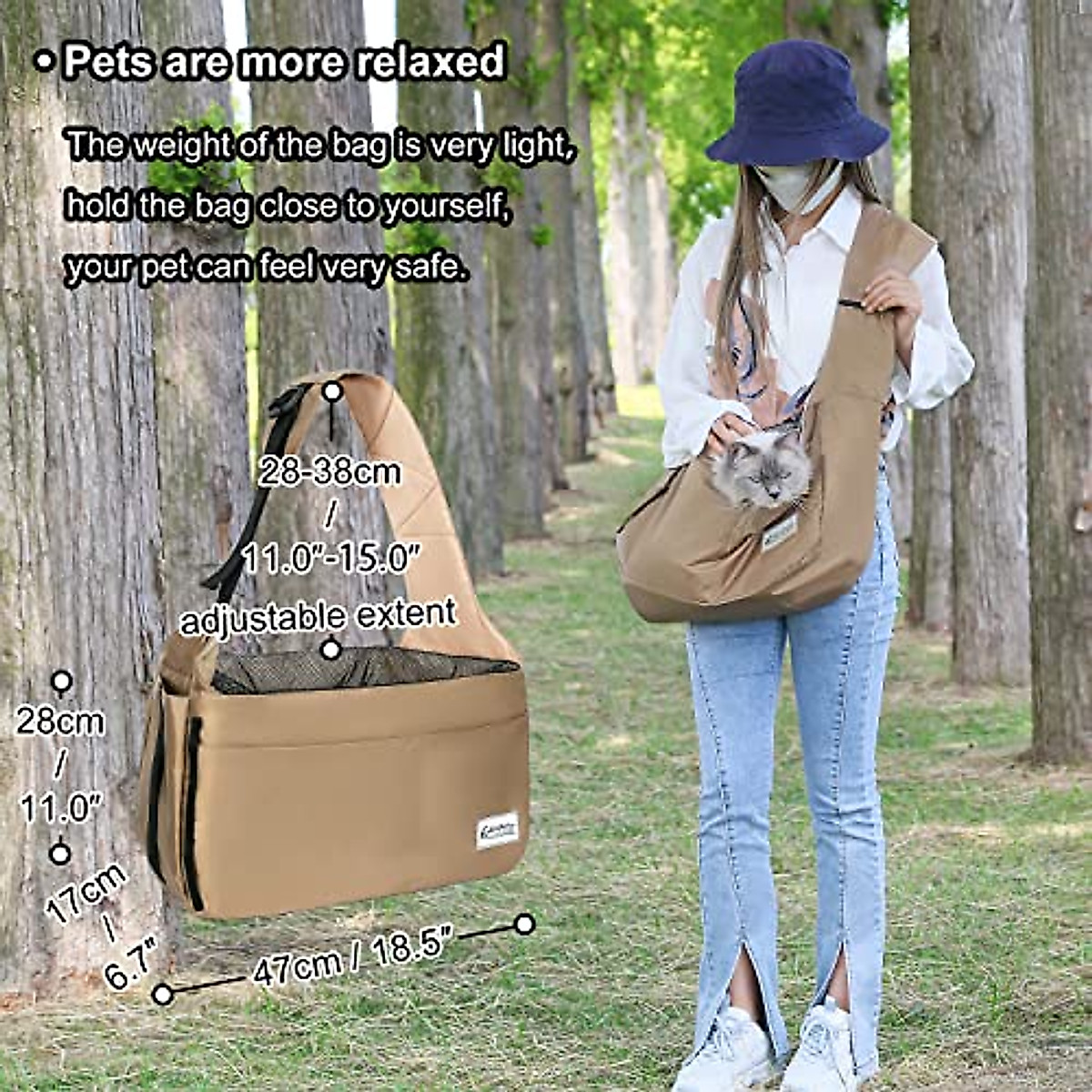 WILDEDEN Comfort Light Slings Travel Shoulder Bag,Pet Dog Cat Carrier for Small Animals(Khaki)
