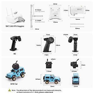 SNICLO 1:64 Scale Jeep Wrangler Remote Control Car Off-Road Series,Rc Car with Camera and FPV Goggles,30 minutes of use in FPV mode(3010-Blue)