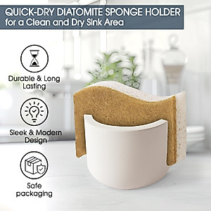 MOPHONICHOME Sponge Holder For Kitchen Sink, Kitchen Sink Sponge Holder - Quick Drying Stone Sponge Holder, Diatomaceous Earth Sponge Holder (3.14x2.75x2.36 inches, Cream)