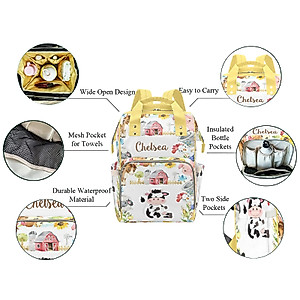 Farm Animal Cute Personalized Diaper Backpack with Name,Custom Travel DayPack for Nappy Mommy Nursing Baby Bag One Size