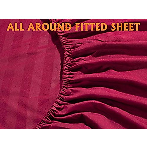 Elegant Comfort Best, Softest, Coziest 6-Piece Sheet Sets! - 1500 Thread Count Egyptian Quality Luxurious Wrinkle Resistant 6-Piece Damask Stripe Bed Sheet Set, California King Burgundy