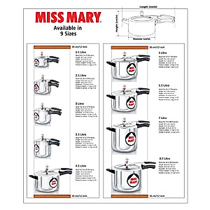Hawkins Miss Mary Aluminium Pressure Cooker, 3 Litres