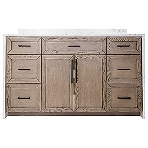 Kitchen Bath Collection Palisade 60-inch Single Bathroom Vanity (Engineered Marble/Gray Oak): Includes Gray Oak Cabinet with Engineered Marble Waterfall Countertop and White Ceramic Sink