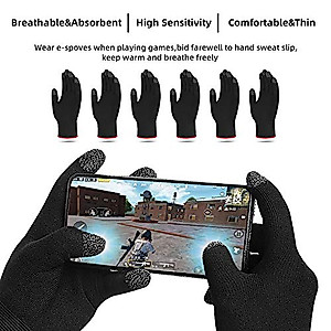 ZEPOHCK Game Gloves, Anti-Sweat Breathable Touch Finger Gaming Glove for Highly Sensitive Nano-Silver Fiber Material, Support Almost All Mobile Gaming (Black)