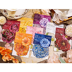 Knaid 80 Pieces Large Size Flower Stickers with Gold Holographic Outlines, Glitter Shiny Floral Waterproof Decorative Decals for Scrapbooking Supplies Junk Journal Bullet Journals Planners