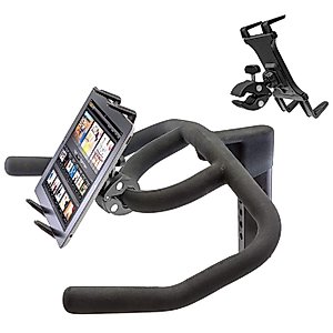 Heavy Duty Rail Pole Clamp Handle Bar Mount w/Universal iPad Pro Tablet Holder for Stationary Treadmill Elliptical Exercise Spin Bike Microphone Stand & Boat Helm