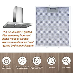 W10169961A Range Hood Grease Filter Fits for Whirlpool, Ikea, Kitchen Aid, Jenn Air, 3-Layer Aluminum Mesh Hood Vent Filter 10.5 x 12Inch, Upgraded Version Aluminum Range Hood Grease Filters,1Pack