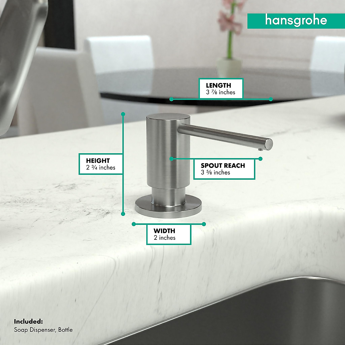 hansgrohe Bath and Kitchen SinkSoap, Focus 3-Inch, Steel Optic, 40438801 Soap Dispenser