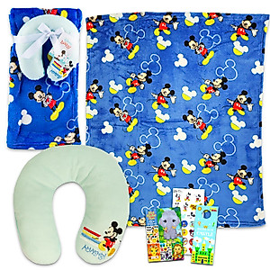 Mickey Mouse Travel Blanket - Mickey Mouse Travel Pillow Bundle Includes Mickey Mouse Travel Blanket, Mickey Mouse Travel Pillow, Create-A-Face Sticker Book, More | Mickey Mouse Travel Set