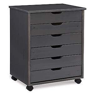 Linon Home Decor Products Corinne Six Drawer Wide, Grey Rolling Cart