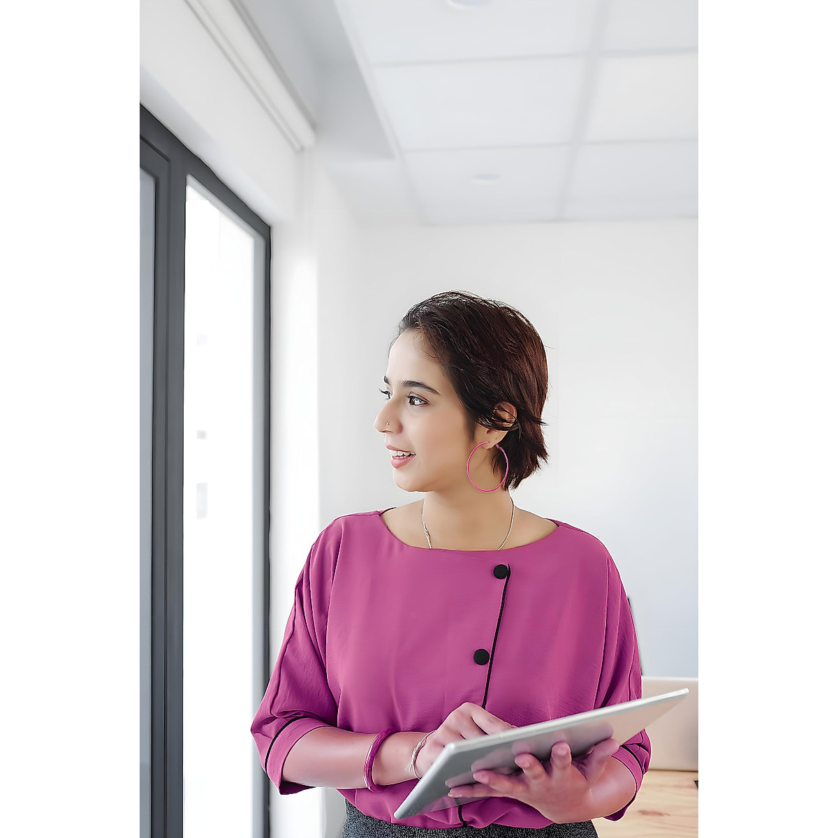 IDB Classic Stainless Steel Big Hoop Earrings - 2.32" x 2.48" x 0.07" (59x63x2mm) - Multiple Colors to choose from (Hot Pink)