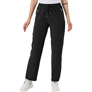 BGOWATU Women's Hiking Cargo Pants Quick Dry Lightweight Water Resistant Joggers Pants Zipper Pockets (Black,US XL)