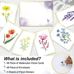 48PCS Floral Blank Cards with Envelopes & Stickers Beautiful Watercolor Floral Greeting Cards All Occasion Greeting Cards,Thinking Of You,Cute Thank You Stationary Notecards for Birthday Party Favors