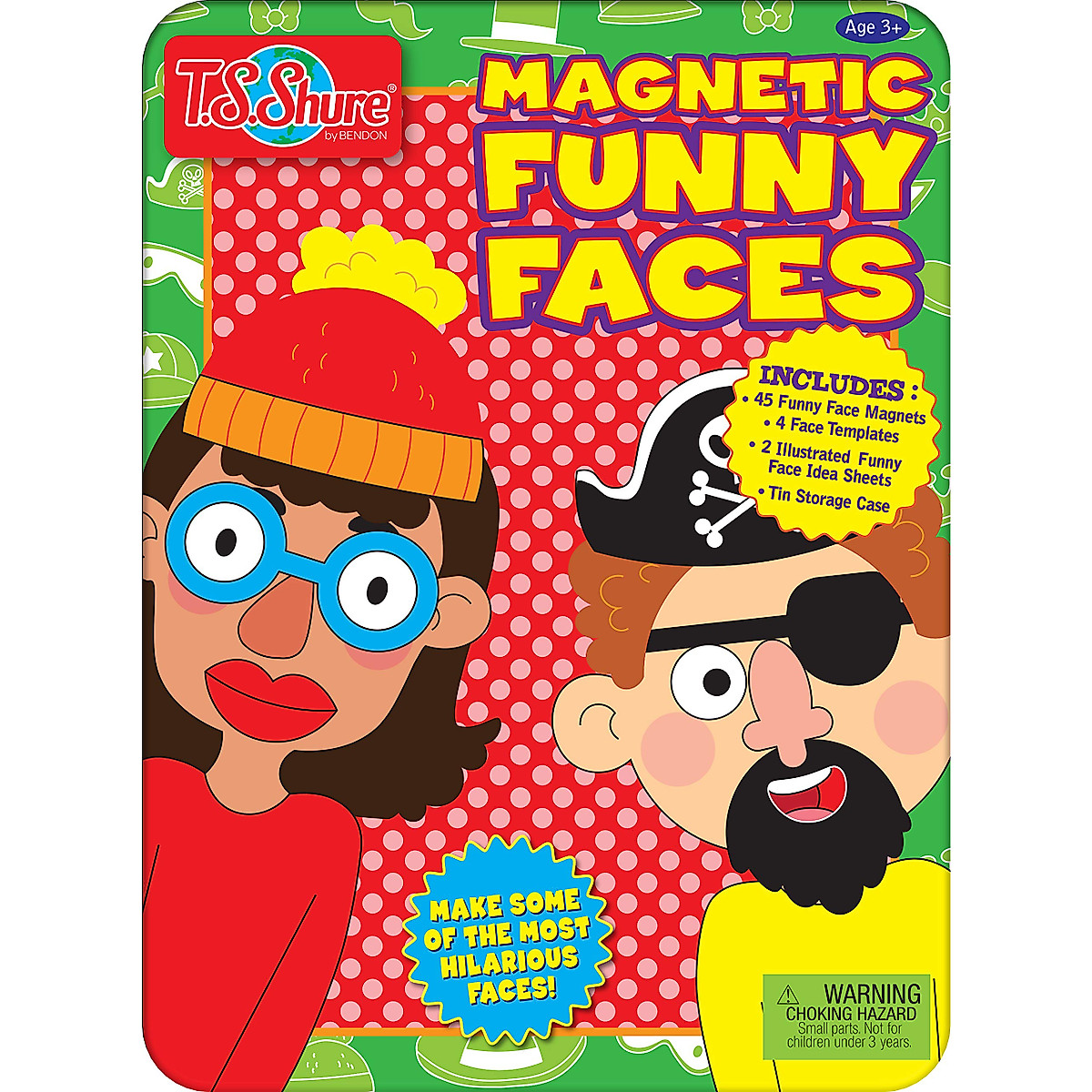 Bendon TS Shure Create Funny Faces Magnetic Activity Tin with Illustrated Magnet Sheets and Playcard 50261
