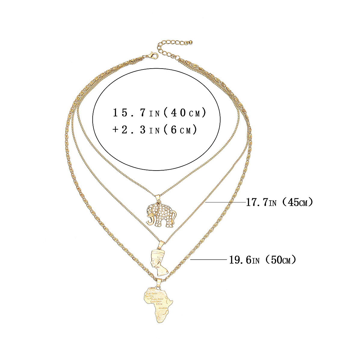 Ckecharfa Boho Rhinestone Layered Necklaces Gold Africa Map Necklaces Elephant Choker Egyptian Queen Necklace Beach Adjustable Neck Chain Jewelry Accessories for Women