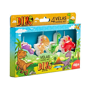 dekora - Set of 3D Dino Birthday Candles for Children's Cakes - Dinosaur Birthday Candles Children - Pack of 4