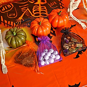 choyaxo 150PCS Organza Bags Satin Drawstring Halloween Christmas Valentine's Day Candy Jewelry Bags for Wedding Party Birthday (black-purple-orange)