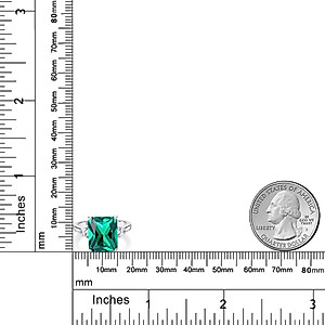 Gem Stone King 925 Sterling Silver Emerald Cut Green Nano Emerald and White Moissanite 3 Stone Ring For Women (5.80 Cttw, Available In Size 5, 6, 7, 8, 9)