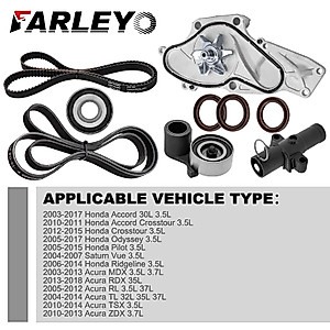 Timing Belt Kit with Water Pump Compatible with Honda, Acura & Saturn Vehicles - Accord, Odyssey, Pilot, TL, RL, MDX, Vue 3.5L, 3.0L, 3.7L #Replaces19200-RDV-J01 TKH002 TCKWP329