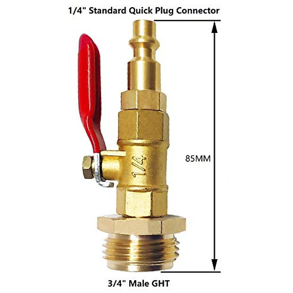 Winterize Blowout Adapter with 1/4" Male Quick Plug & 3/4" Male GHT Thread,Brass Quick Fitting with Ball Valve for Blowing Out Water to Winterize Garden Hose, Sprinkler Systems, etc. (Male GHT)
