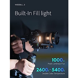 ZHIYUN Weebill 3 Combo, Gimbal Stabilizer for DSLR and Mirrorless Camera, Nikon Sony Panasonic Canon Fujifilm BMPCC 6K, Extendable Sling Grip, Wrist Rest, Fill Light & Mic Integration, PD Fast Charge