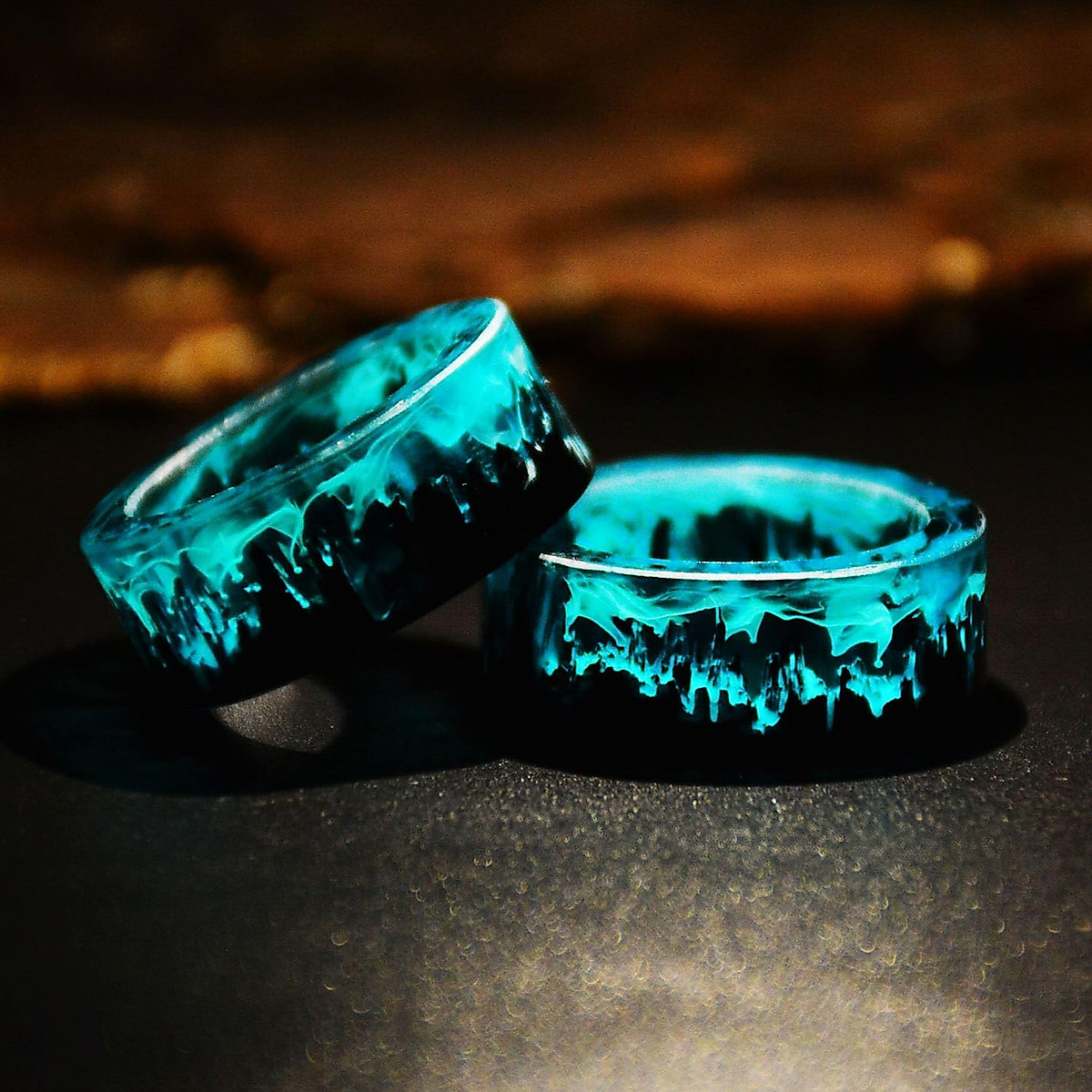 MONKEE-Blue Resin Ring Mountains Wooden Inside Magical World in A Tiny Landscape Ring for Women Men Jewelry Female Finger Punk Jewelry