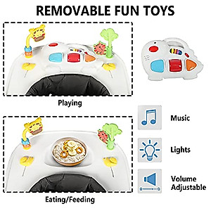 Kinder King 3 in 1 Folding Baby Walker, Activity Walker for Boys Girls, Learning-Seated, Toddler Walk-Behind w/Music Toys, Adjustable Height & Speed, Safety Bumper, Infant Walker Anti-Rollover, Grey