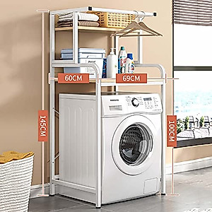 BKGDO Washer Storage Frames Floor Standing for Over Toilet,Carbon Steel Washinghine Rack,Floor Balcony,Drum Type Universal Washinghine Upper Rack,Bathroom Multifunctional Rack/White/145Cm