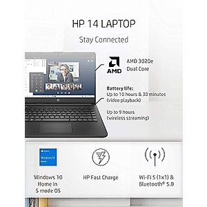 HP 2022 Newest 14" HD Laptop Light-Weight, AMD 3020e(Up to 2.6GHz), 16GB RAM, 256GB SSD + 64GB eMMC, 1 Year Office 365, WiFi, Bluetooth 5, USB Type-A&C, HDMI, Webcam, Win10, w/Ghost Manta Accessories