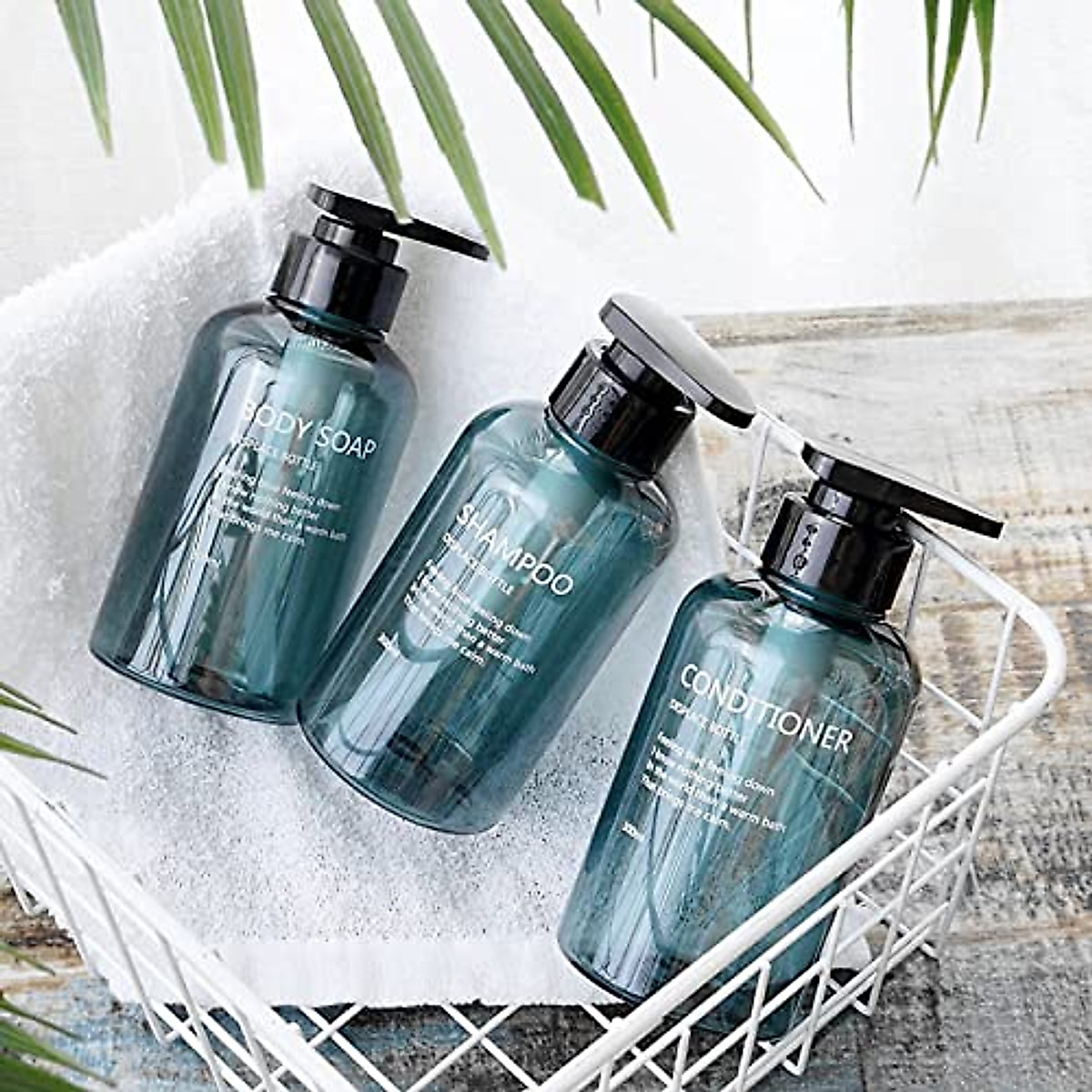 Shampoo and Conditioner Dispenser Bathroom Pump Ocean Blue Bottles Refillable Cosmetic Pump Dispensers 3pcs 10.6oz 300ml Bottle for Travel