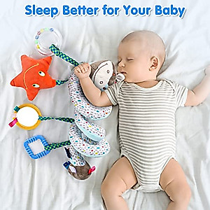 XIXILAND Car Seat Toys for Babies 0-6 Months, Baby Toys 0-6 Months Stroller Toys Infant Toys 0-3 Months, Newborn Toys 0 3 Months Brain Development Crib Toys Hanging Toys with Mirror Rattles Teether