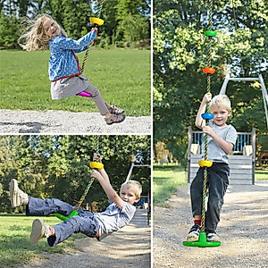 Fentin Tree Swing for Kids Backyard Single Disc Rope Climbing Swing Seat for Tree Indoor Outdoor Playground Swing Set Accessories with Thickening 4 Ft Strap-Green