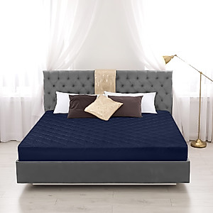 Utopia Bedding Quilted Fitted Mattress Pad, Queen Size, Elastic Fitted Mattress Topper Protector and Cover Stretches up to 16 Inches Deep, Machine Washable (Navy)
