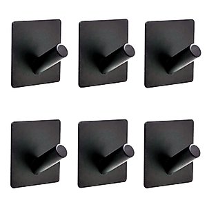 H2MTOOL Adhesive Hooks Bathroom Towel Holder - 6 Pack Black Heavy Duty Wall Hanging Racks for Bathroom Decor Accessories(Black, 6 Pack)