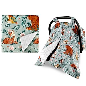 TANOFAR Baby Blankets for Boys Girls & Peekaboo Opening Carseat Canopy, 30 * 40 inch Minky Blanket & Baby Carseat Cover, Woodland Animals