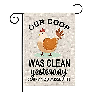 PWHAOO Chicken Coop Garden Flag Our Coop Was Clean Garden Flag Farm Owner Garden Decor Chicken Lover Gift (OUR COOP F)