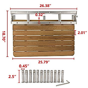 HYDDNice 26"x16" Wall Mounted Teak Folding Shower Seat Bench Bathroom Stool Solid Wood Fold Down & 316 Stainless Steel Accessories