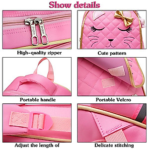 Chamqueen Cute Cat Face Bowknot School Backpack Kids School Bookbag Princess Backpack for Girls Students Pink