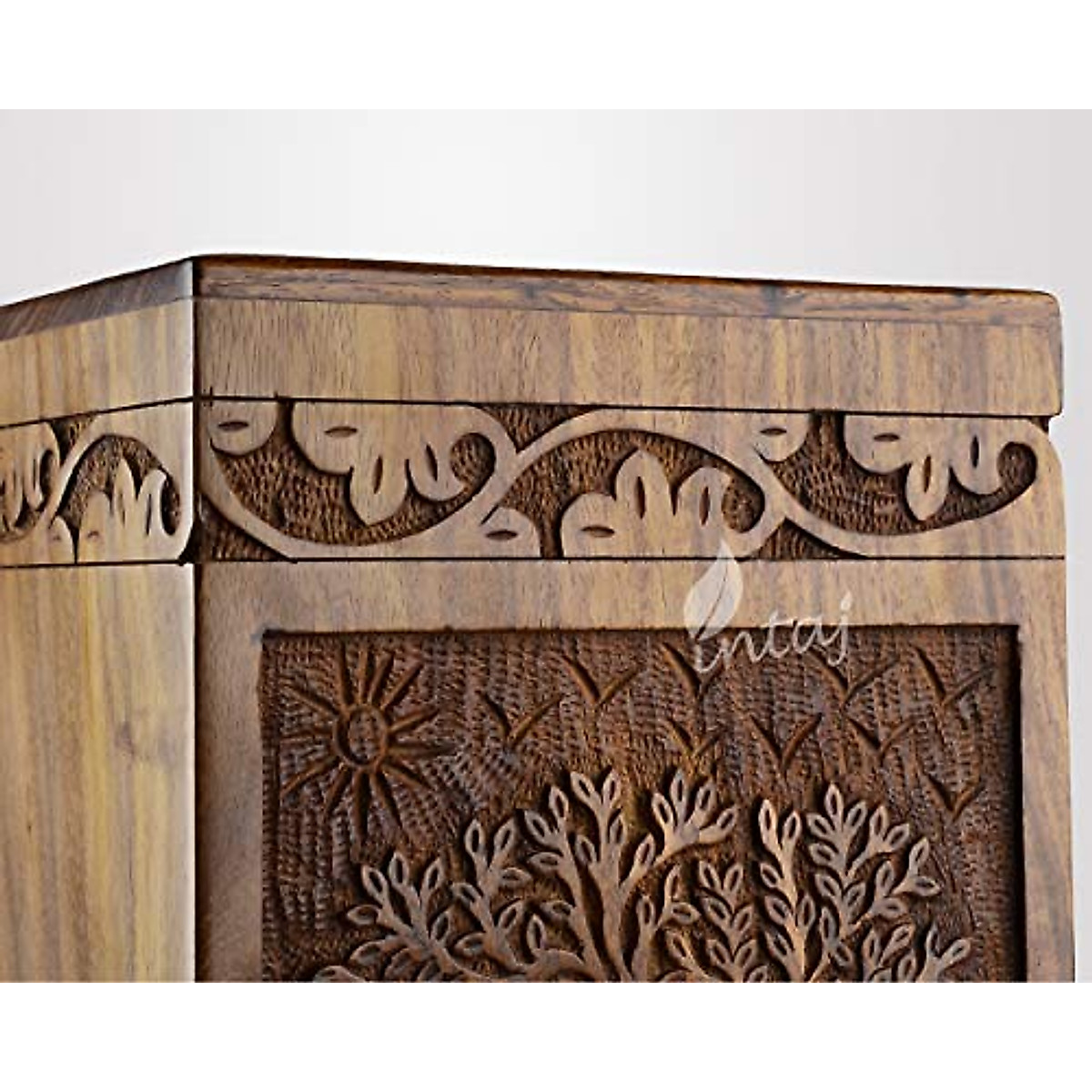 INTAJ Handmade Rosewood Urn for Human Ashes - Tree of Life Wooden Urns Hand-Crafted - Funeral Cremation Urn for Ashes (Adult (250 Cu/in), Rosewood Tree)