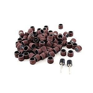 TEMO 100 pc 1/2 Inch Sand Drum Grit 120 Medium with 2 pc 1/8 Inch Mandrel for Dremel Rotary Tools