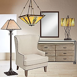 Franklin Iron Works Duarte Mission Rustic Farmhouse Style Standing Floor Lamp 61.75" Tall Oil Rubbed Bronze Metal Tapering Square Light Mica Shade Decor for Living Room Reading House Bedroom Home