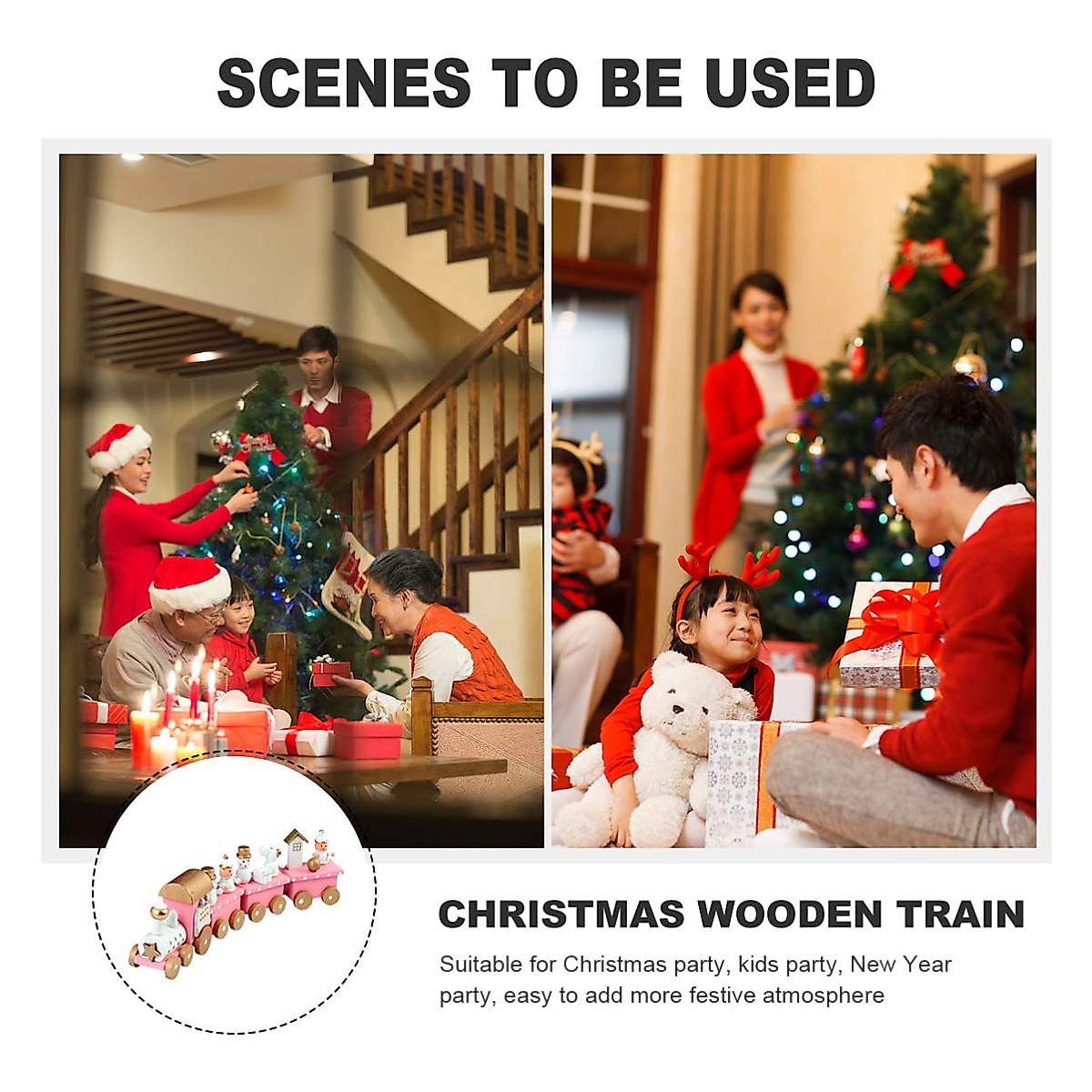 NUOBESTY Christmas Wooden Trains Christmas Decorations 4 Sections of Christmas Train Children's Holiday Birthday, Mini
