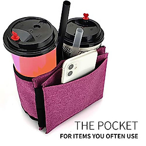 Luggage Travel Drink Bag Cup Holder Free Your Hand for Drink Beverages Caddy Coffee with Backpack Fits All Suitcase Handles (Pink)