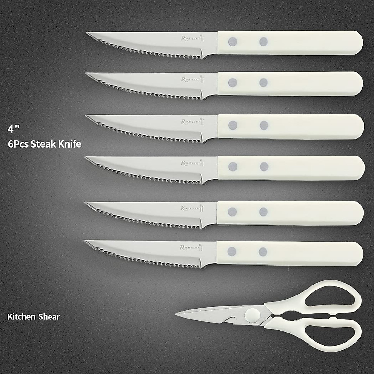 ROMANTICIST 16-Piece German Stainless Steel Sturdy Durable Kitchen Knives, Razor Sharp,Knife Set with Block,Cutting Board and Knife Sharpner, White