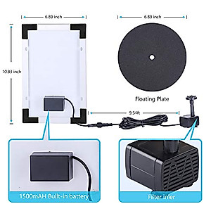 AISITIN 5.5W Solar Fountain Pump Built-in 1500mAh Battery, Solar Bird Bath Fountain with 6 Nozzles, Solar Floating Water Fountain Pump for Bird Bath, Fish Tank, Pond, Garden and Outdoor