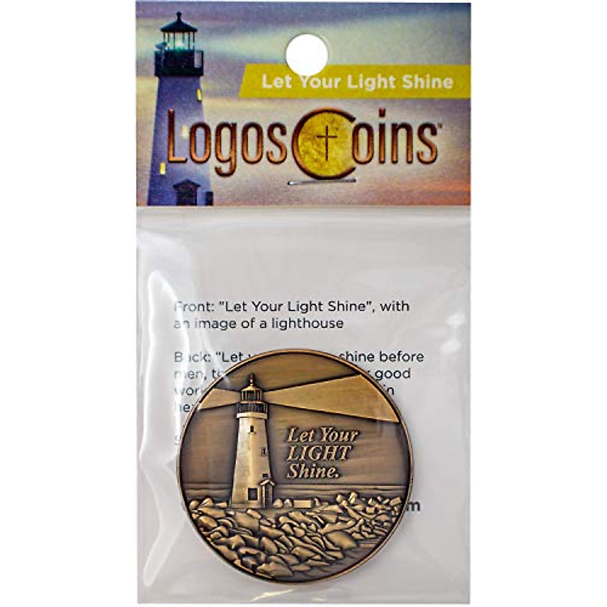 Let Your Light Shine Christian Challenge Coin, Pass Along Pocket Token of Encouragement, Handout for Bible Study, Antique Gold Plated Matthew 5:16 Gift