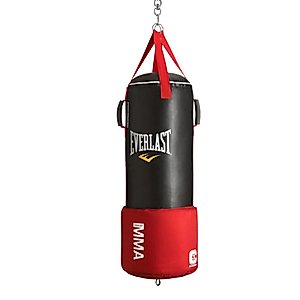 Everlast Omnistrike MMA 80 Pound Gym Boxing Punching Heavy Bag with Heavy Duty Nylon Straps and Double End Loop, Black